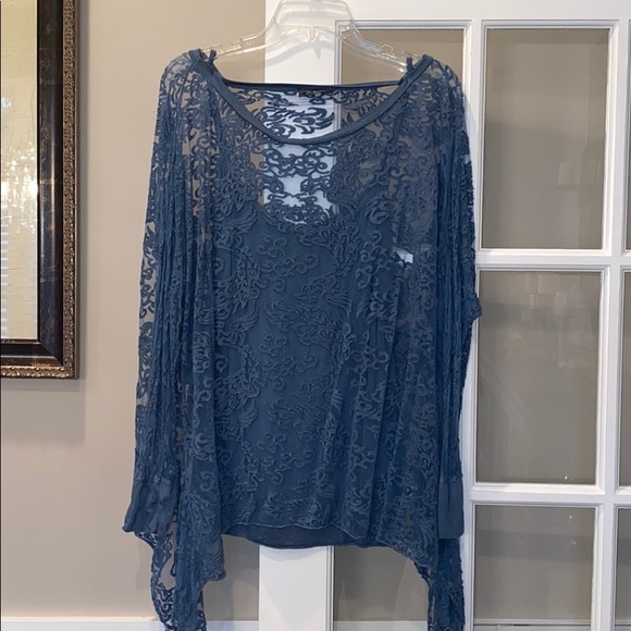 lola | Tops | Powder Blue Flowy Sheer Boho Top With Cami | Poshmark